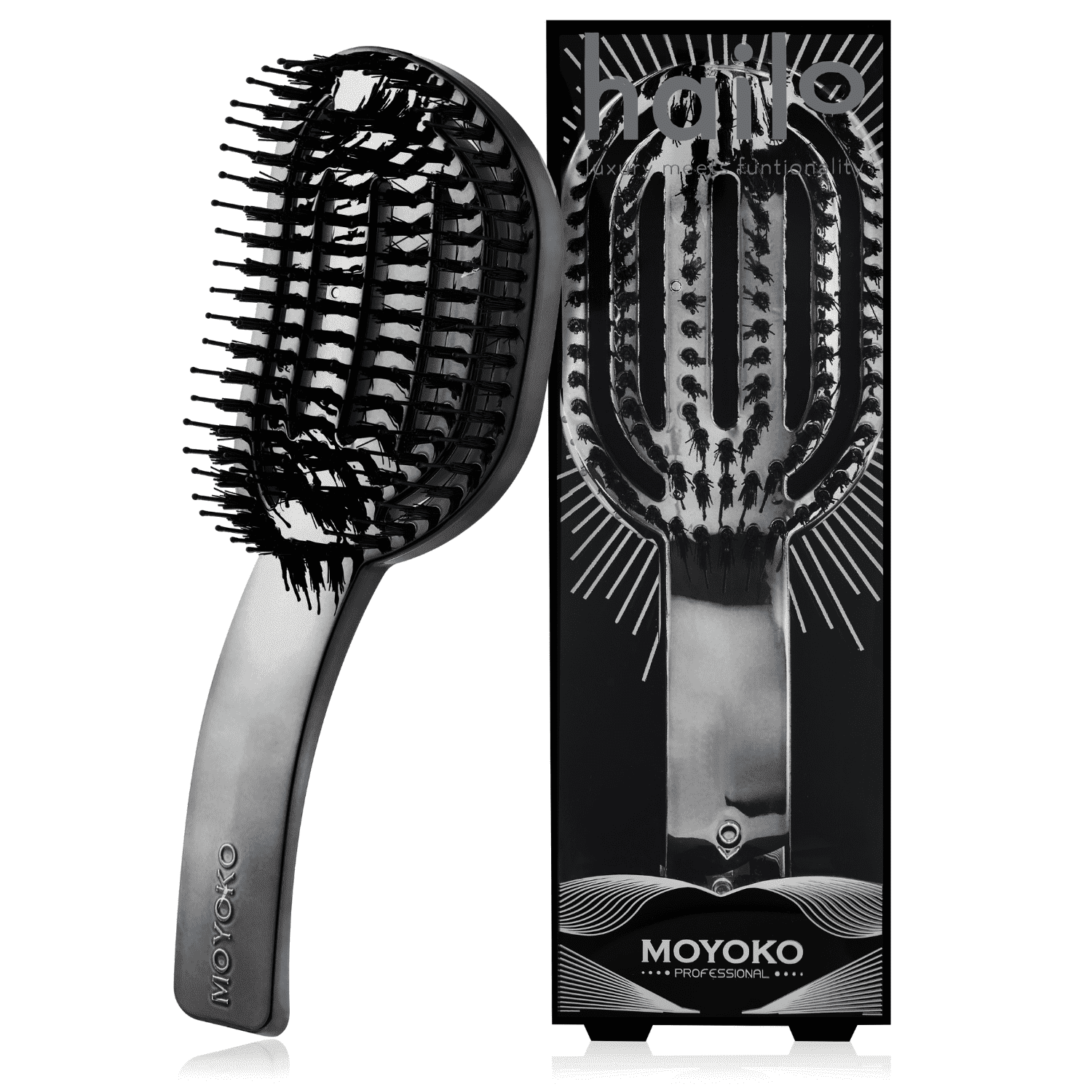 MOYOKO Vented Detangler Brush for Fine, Wavy, Straight, Curly, and Thick Hair - No Pull Design ...