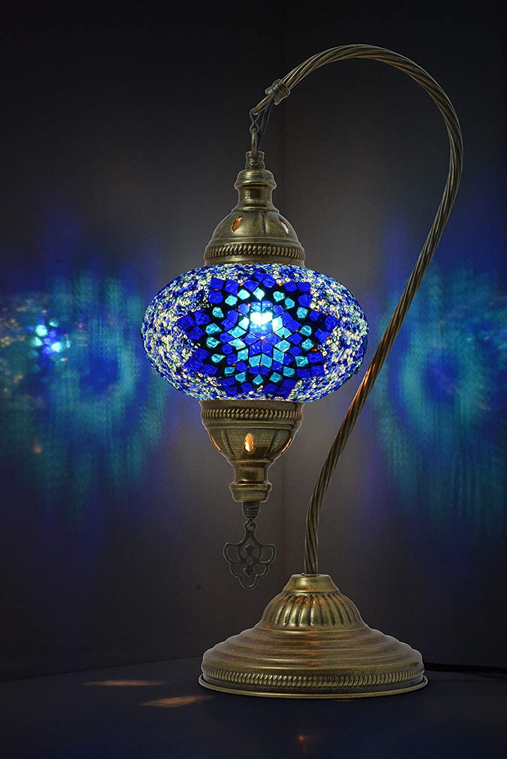 MOZAIST Turkish Table Lamp, Swan Neck Mosaic, Moroccan Decorative Glass ...