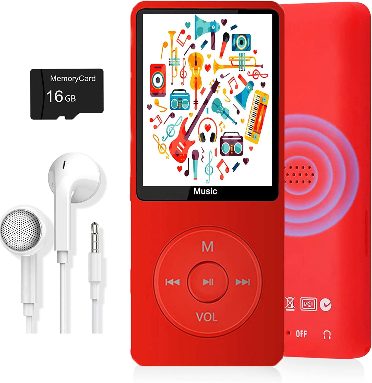 MP3 Player, Music Player with 16GB Micro SD Card, Build-in Speaker ...