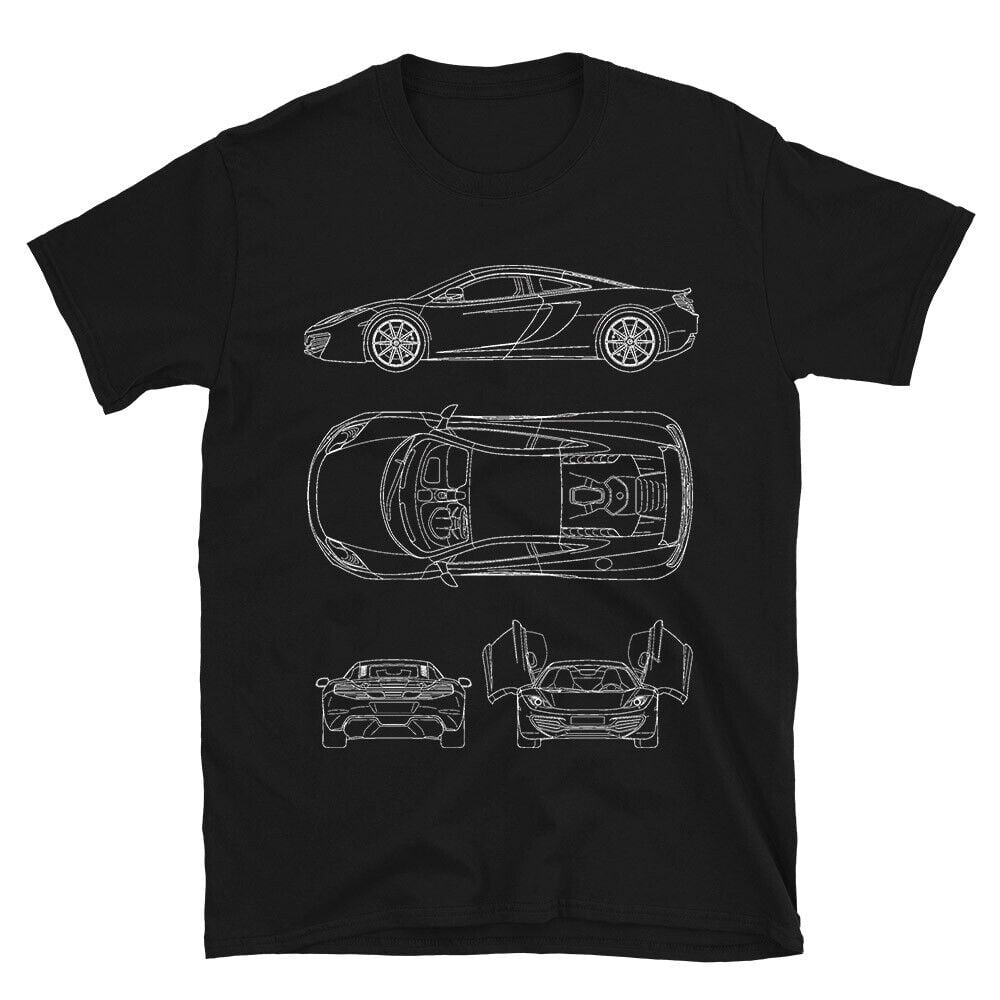 MP4-12C Blueprint Design Men's T-Shirt Luxury Sports Car Tee Schematic ...