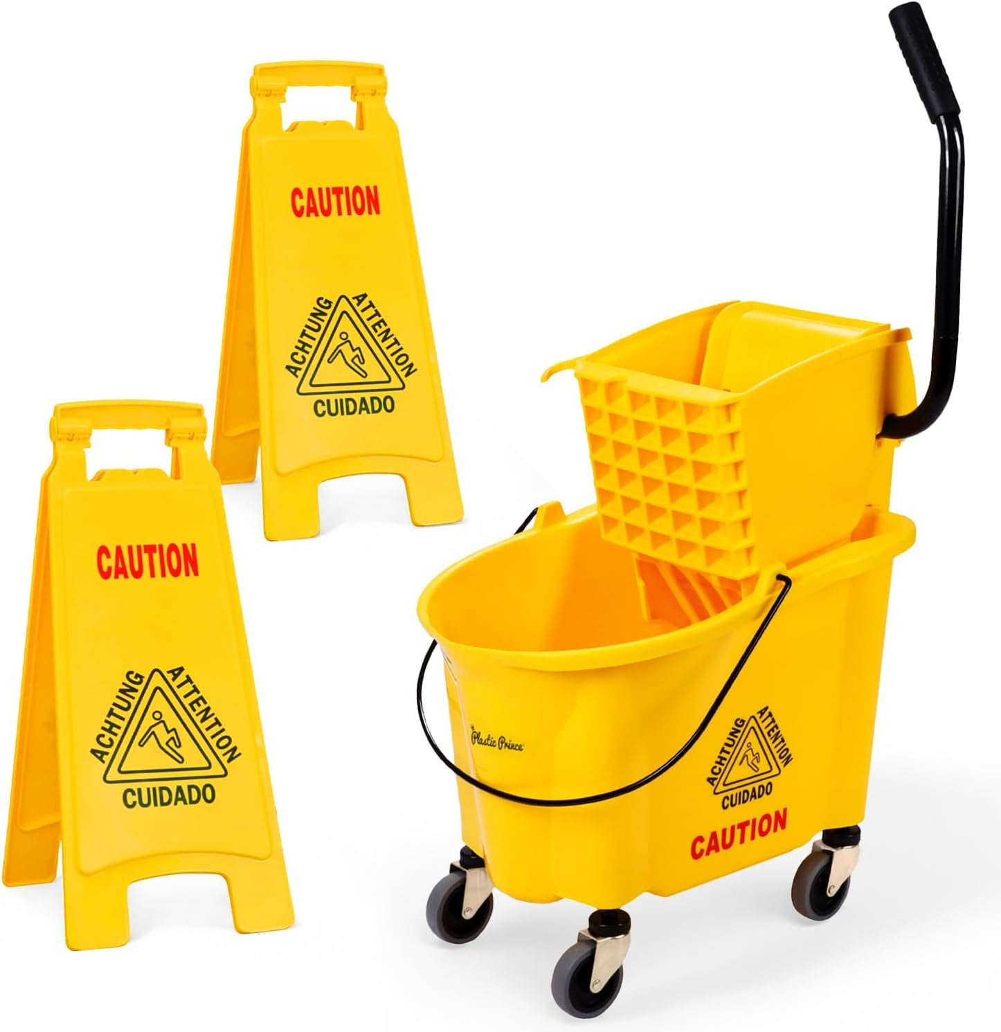 26-Quart Yellow Side-Press Mop Bucket and Wringer Combo on Wheels with ...