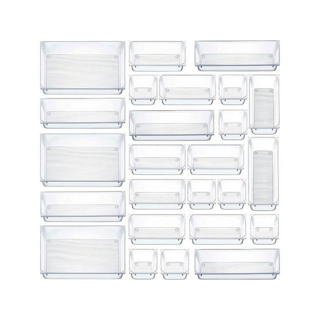 MPM 25pcs Drawer Organizer, 4 Sizes Clear Plastic Desk Divider Storage ...