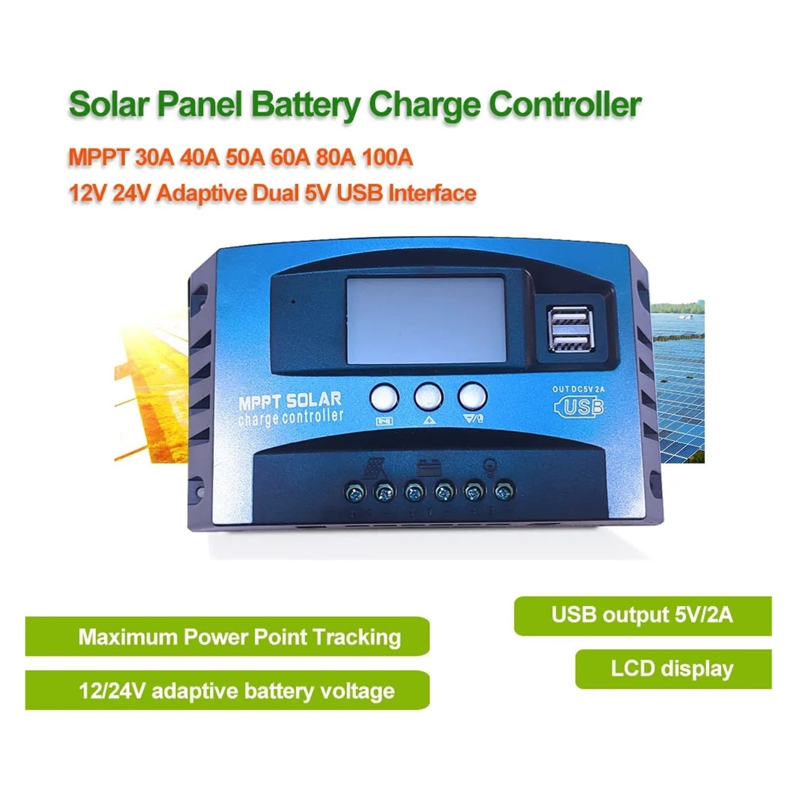 MPPT Solar Charge Controller 100A 80A 60A 50A 40A 30A 12V/24V Batterys Regulator Charge And ...