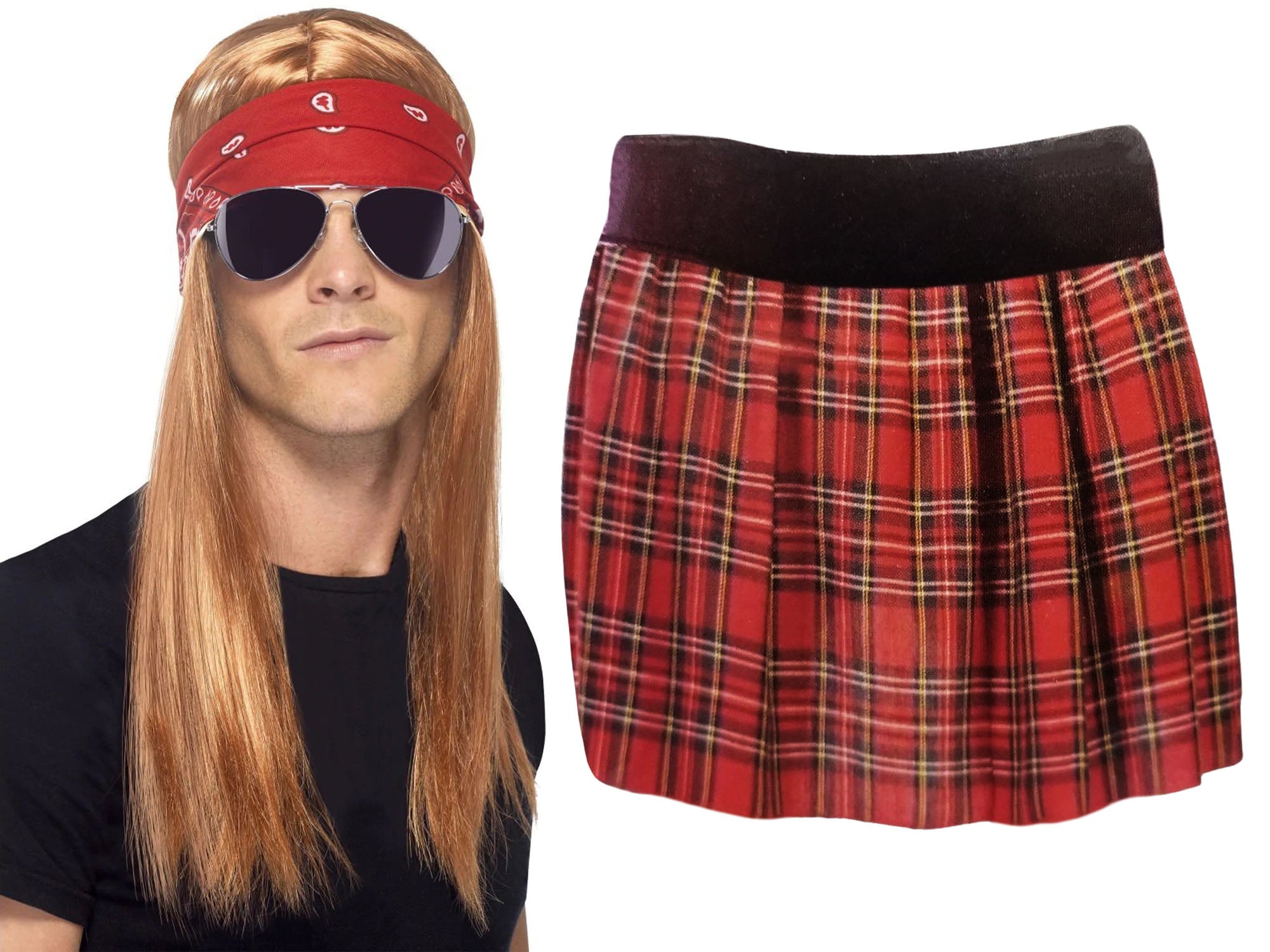 MPS Bundle Axl Rose Fancy-Dress Costume for Adults with Wig and Kilt ...
