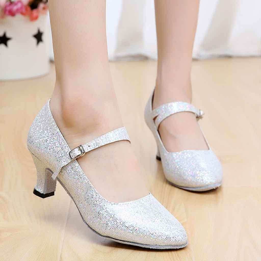 MPWEGNP Dance Shoes Mid-High Heels Glitter Women Ballroom Latin Tango ...