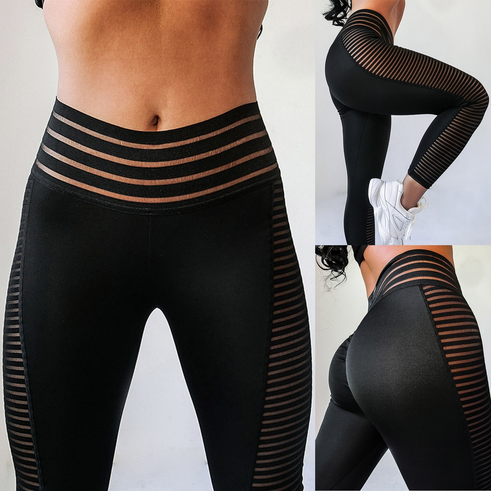 Mpwegnp Leggings For Women Womens High Waist Mesh Splice Tight Fitting