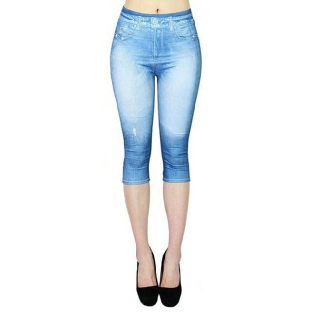 Mpwegnp Summer Jean High Waisted Capri Cargo Pants For Women Blue Seven