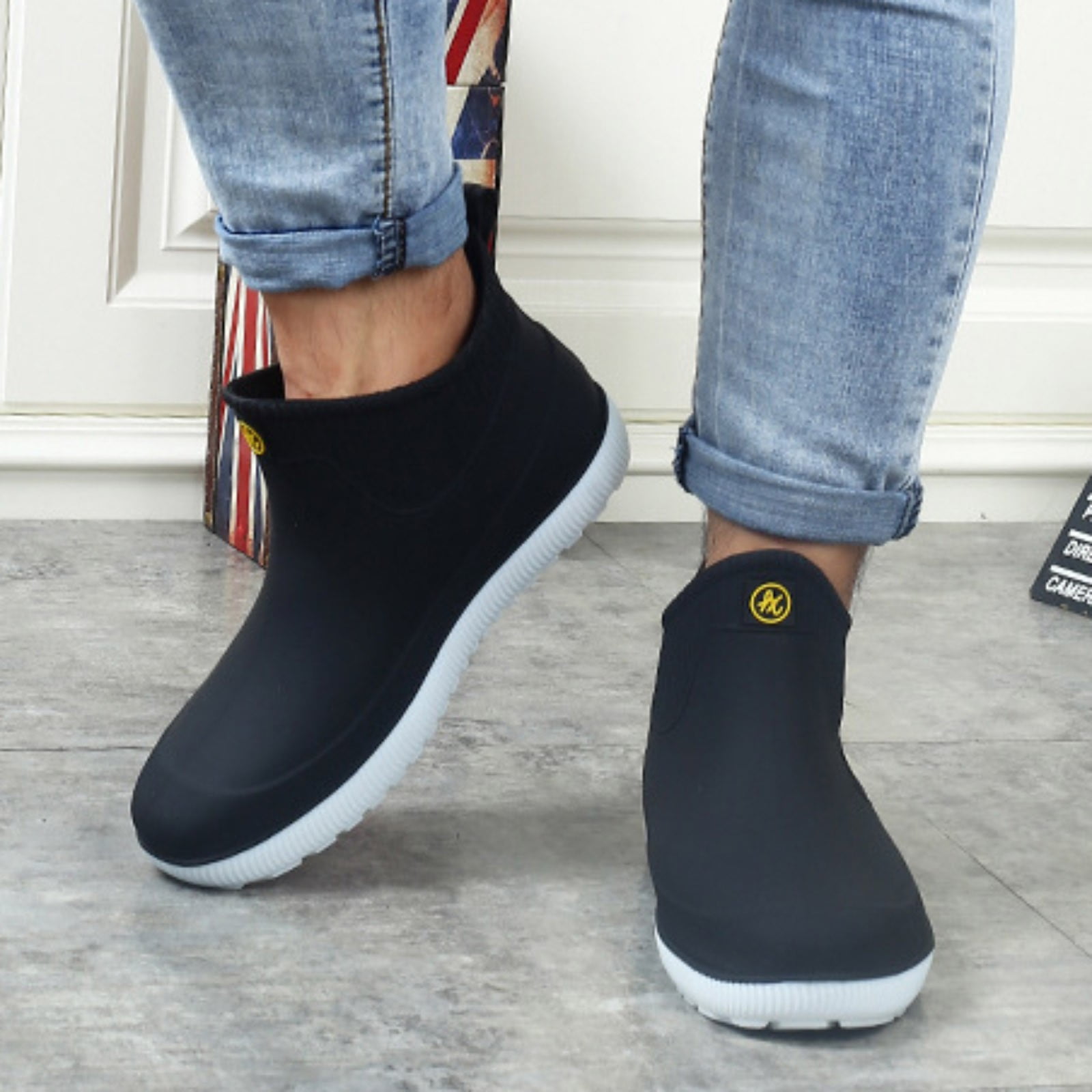 MPWEGNP Water Shoes Rain Boots Men Short Tube Kitchen Anti Labor ...