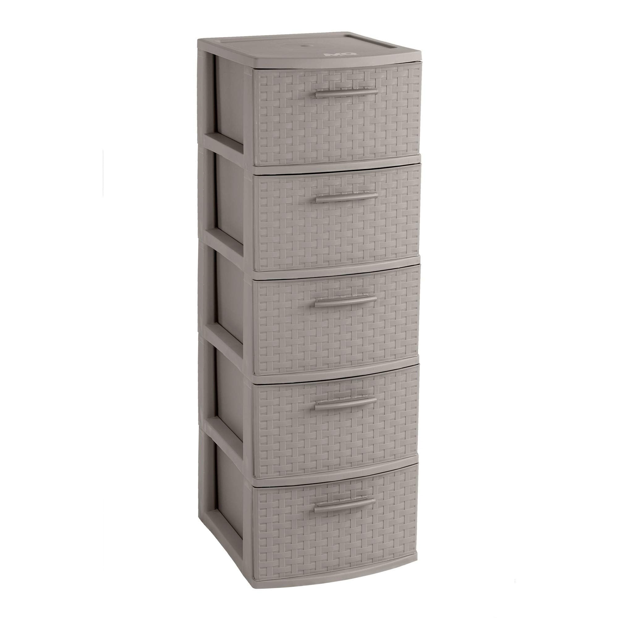 MQ Infinity Plastic Multi-Purpose 5-Drawer Storage Tower, Taupe ...