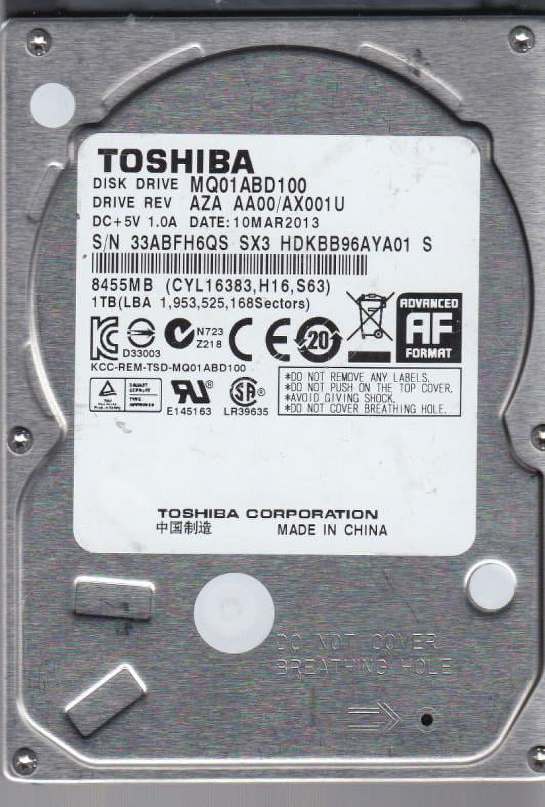 MQ01ABD100 Toshiba 1TB 2.5" 5400RPM Sata 3.0GB/S Hard Disk Drive ...