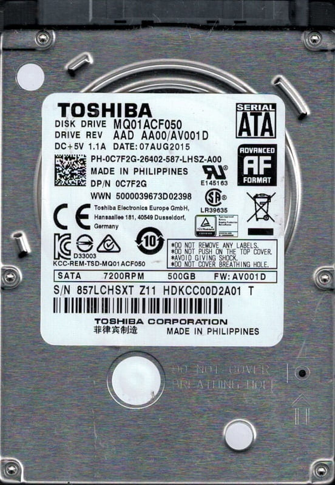 MQ01ACF050 AAD AA00/AV001D Toshiba 500GB Laptop Hard Drive - Walmart.com