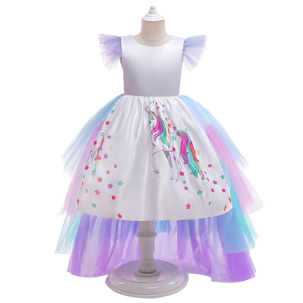 MQATZ Girls Unicorn Cosplay Party Dress Kids Rainbow Tutu Fluffy ...