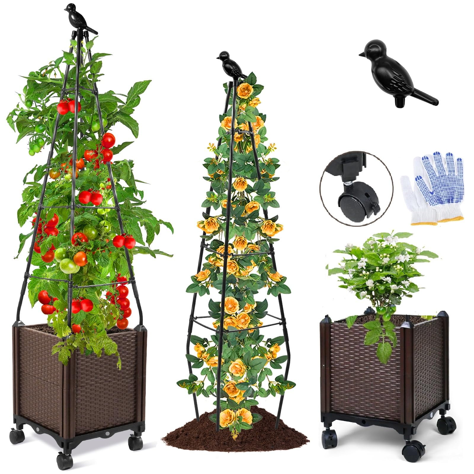 MQFORU Tomato Planter Boxes with Trellis, 59" Self-Watering Tomato ...