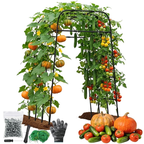 Garden Arch Trellis for Climbing Plants (83" H x 57" L), Metal Cucumber ...