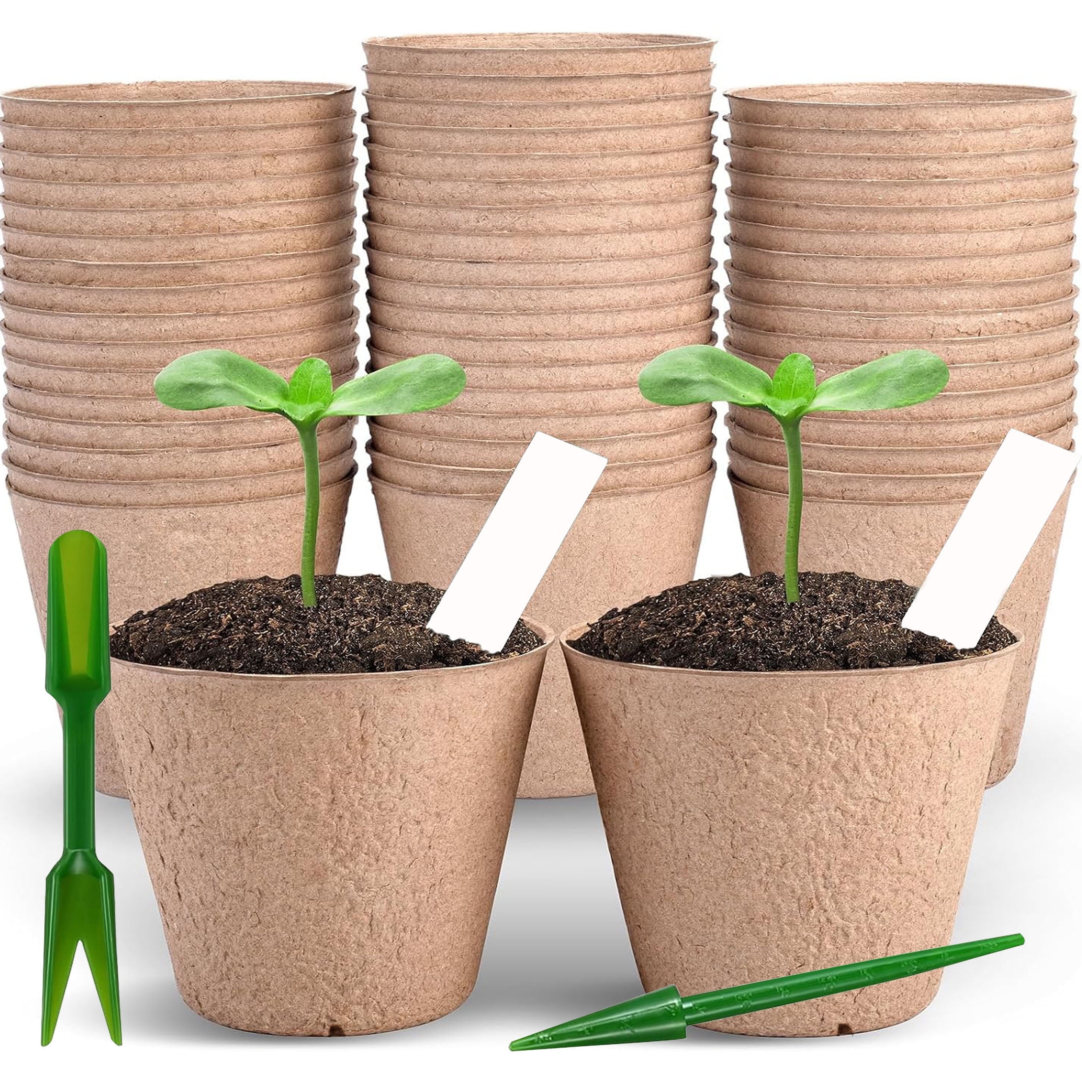 100 Pcs 4” Peat Pots with 100 Pcs Plant Labels, Biodegradable Pots for ...