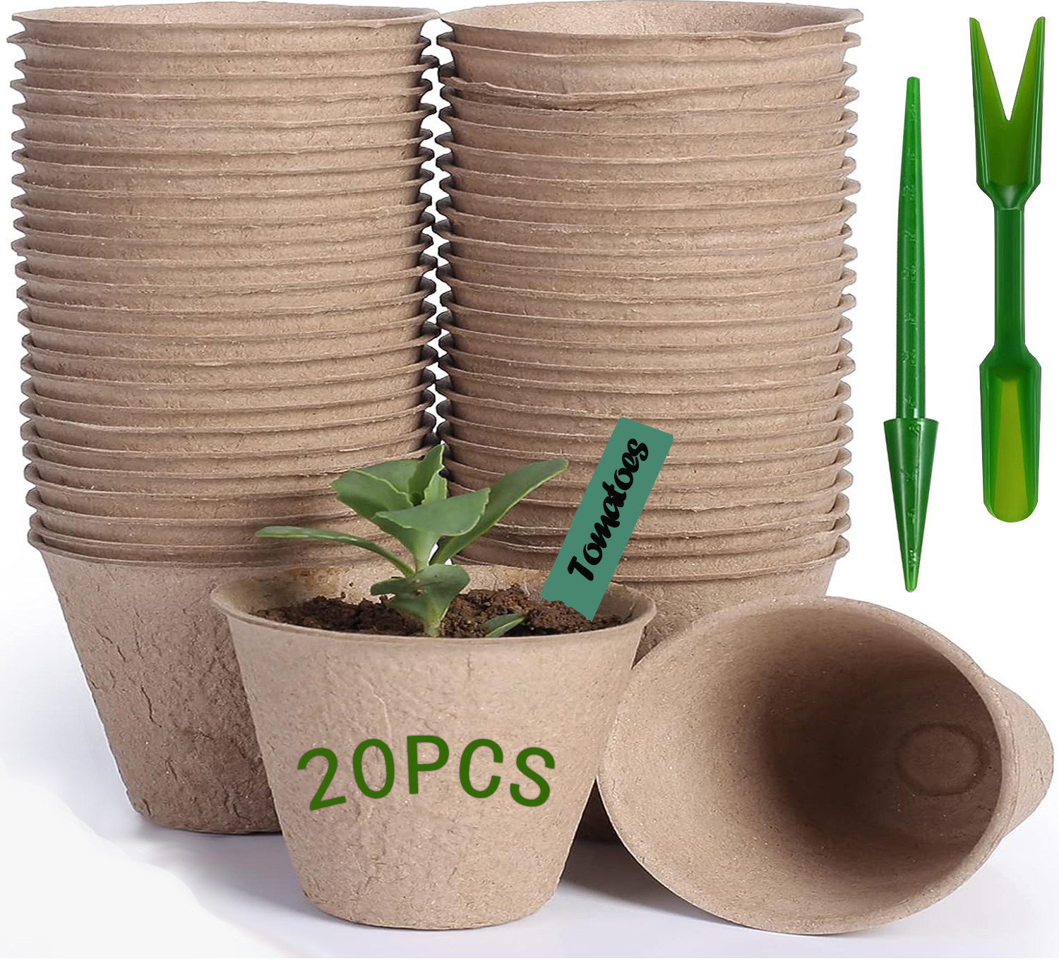 MQINGHOS Peat Pots 4 Inch Large, 20 Pcs Disposable Pots, Round ...