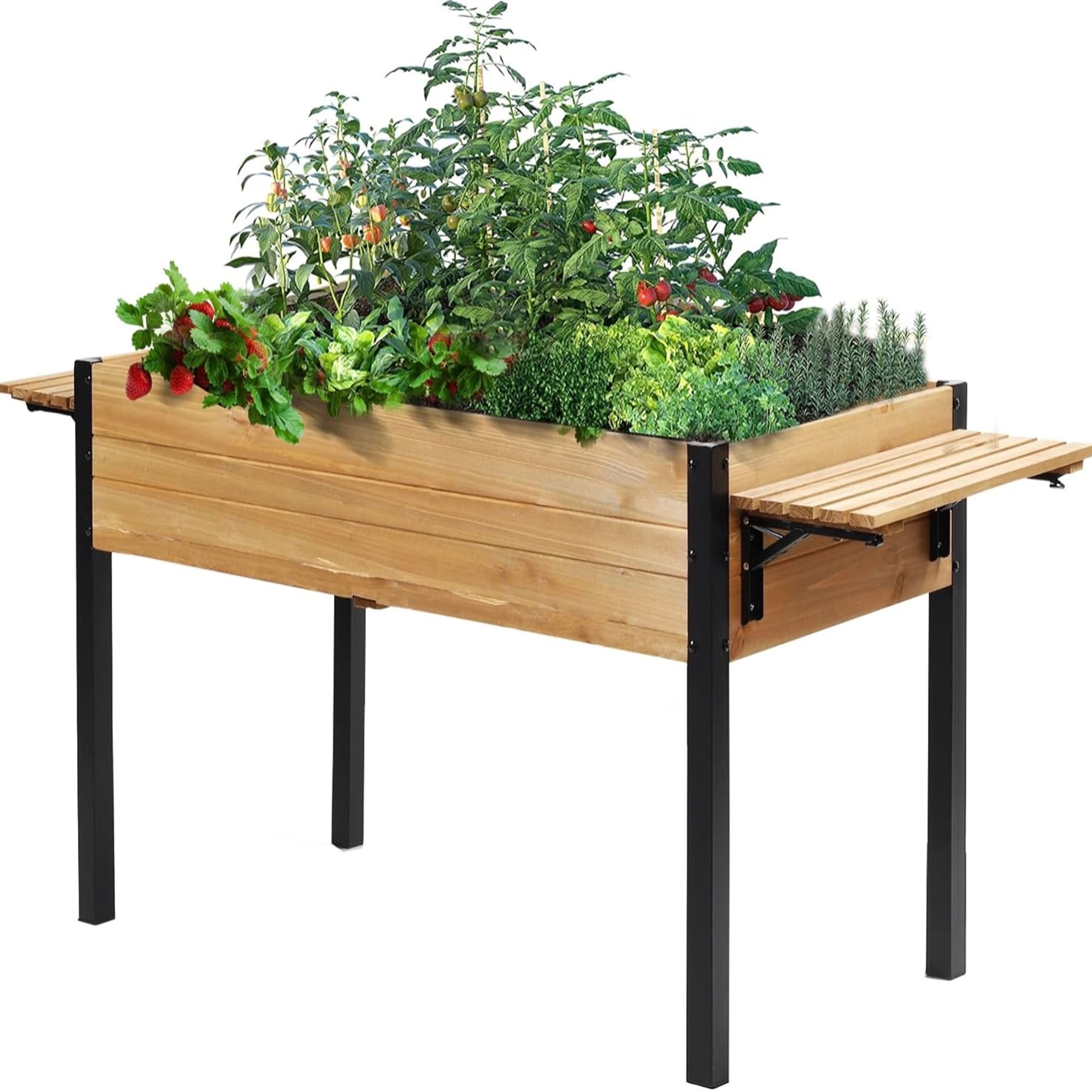 MQINGHOS Planters for Outdoor Plants with Folding Storage Shelf, Wood ...