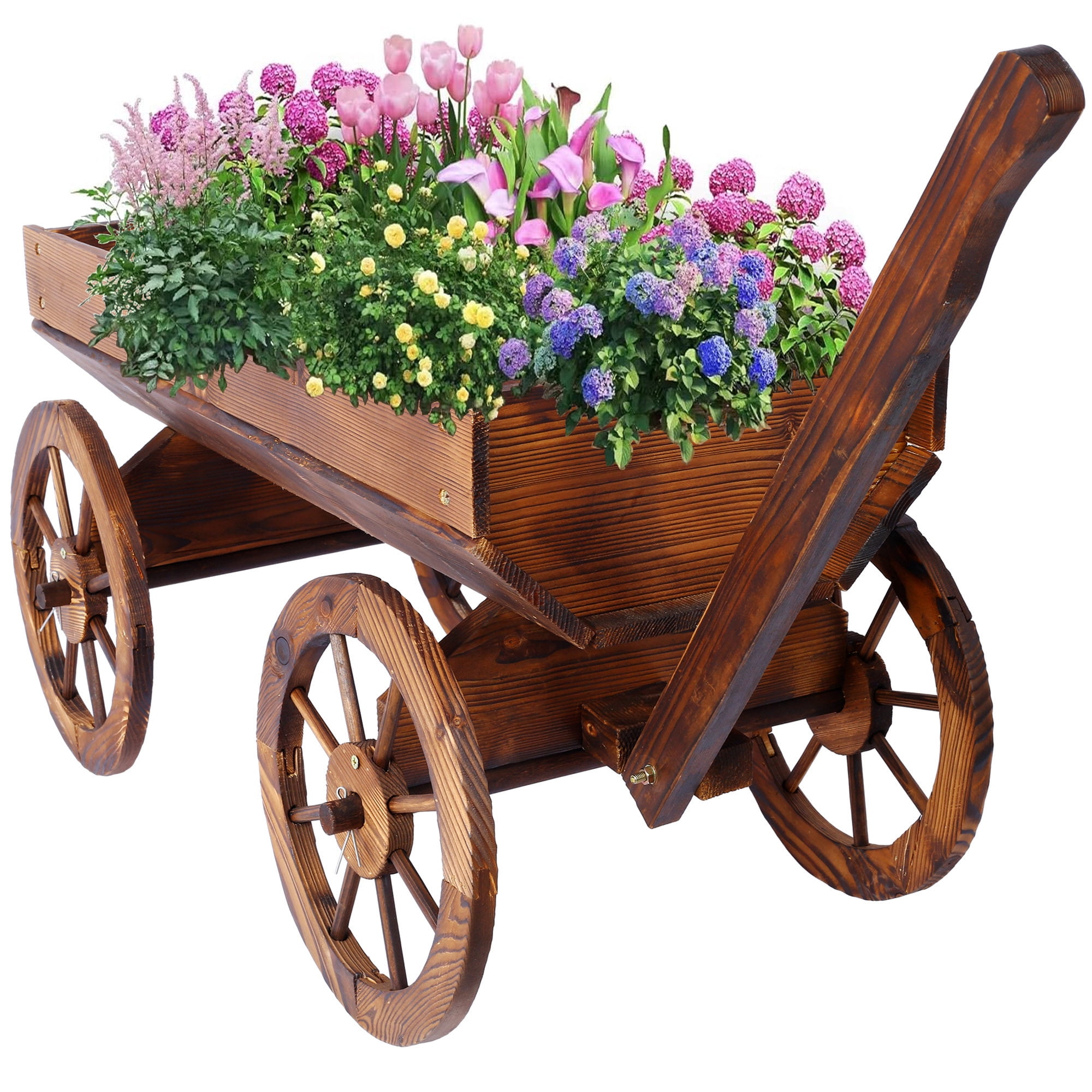 MQINGHOS Planters for Outdoor Plants, Wood Garden Wagon Decor with ...