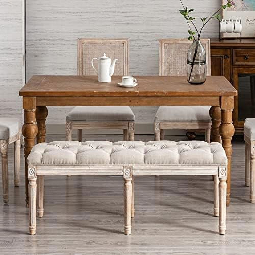Mqlifeboom Fabric Upholstered Entryway Ottoman Bench Classic Bedroom