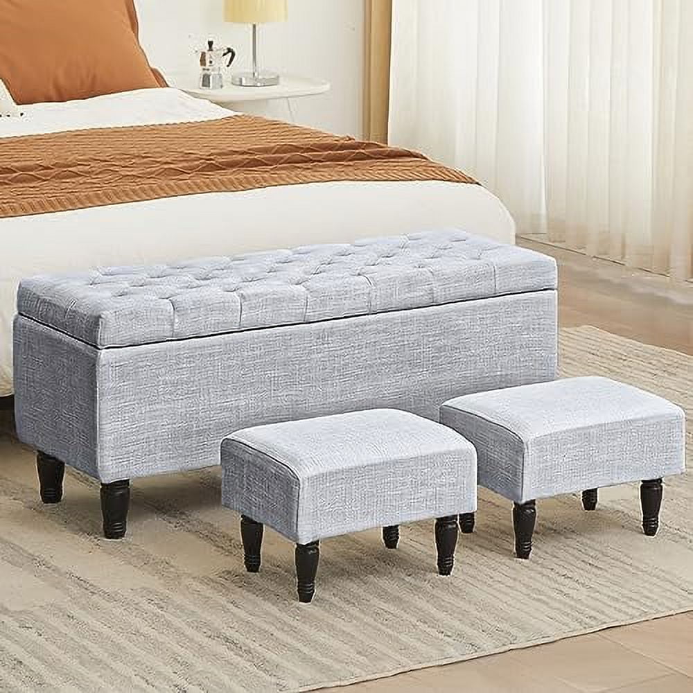 Mqlifeboom Gray Ottoman Bench For Bedroom With 2 Ottoman Footrests