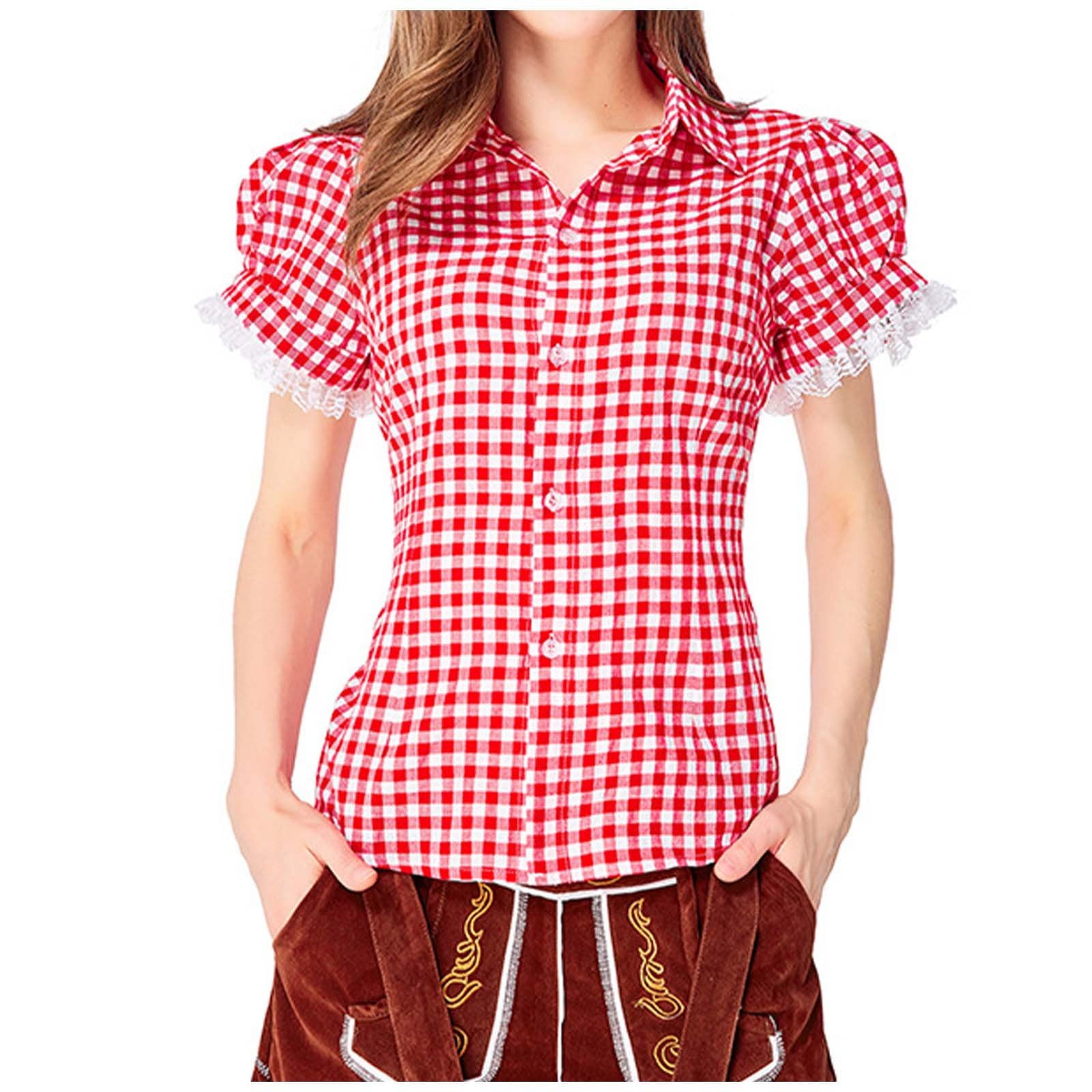 MQLKF Bavarian Style Women's Oktoberfest Plaid Shirt Traditional German ...