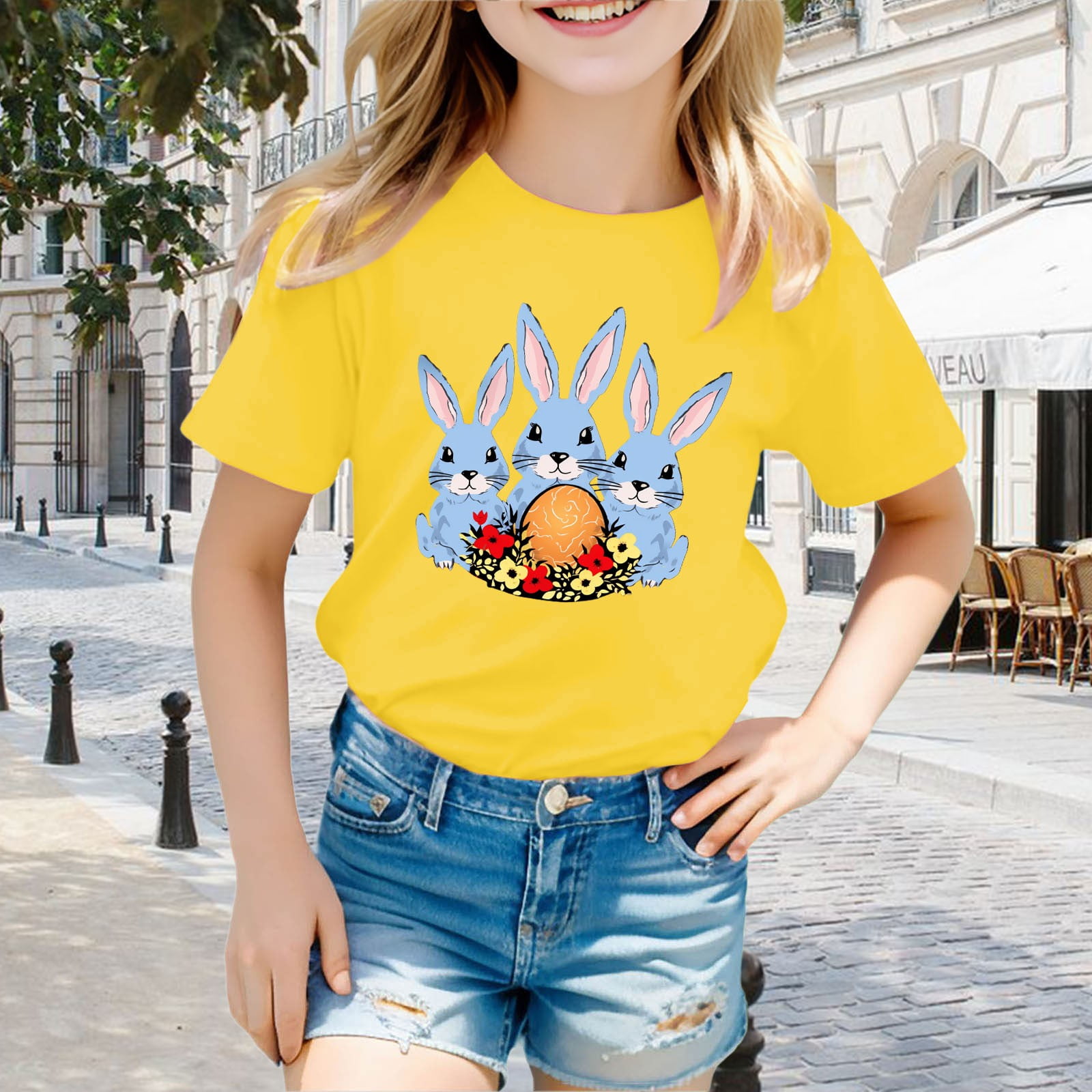 MQLKF Children's Cute Rabbit Egg Casual T Shirt Breathable Cozy ...