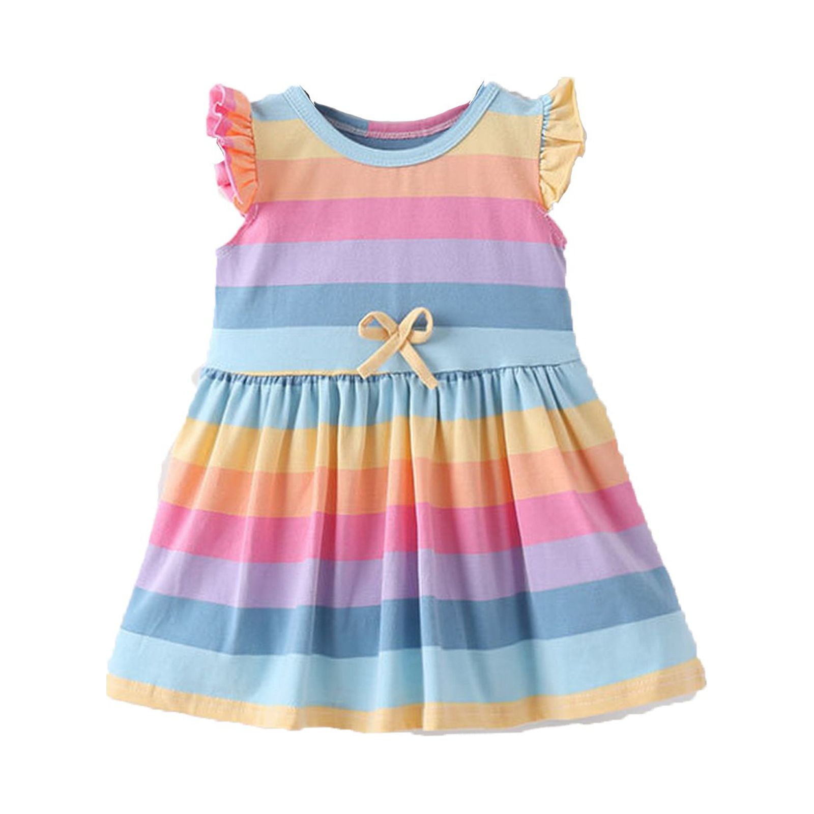 MQLKF Flying Sleeve Rainbow Striped Cute Angel Baby Girl Frock Fancy ...