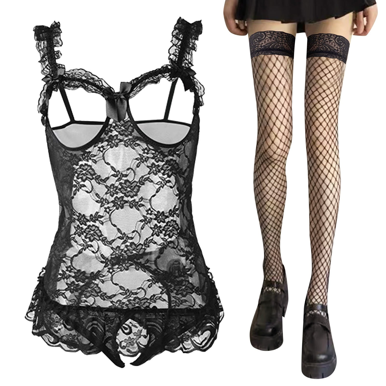 Mqlkf Girls Sexy Plus Size Suit Wind Exposed Breast Scooped Lace