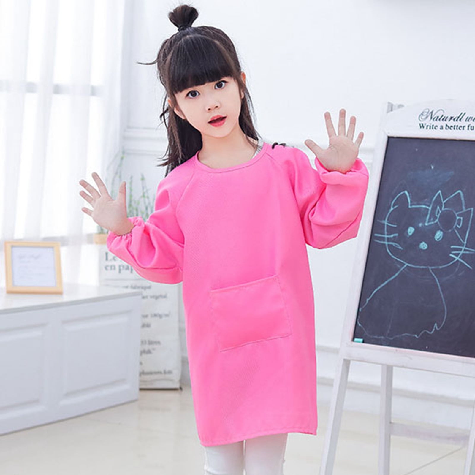 MQLKF Kid Art Smock Solid Color With Pocket Apron For Children Printed ...
