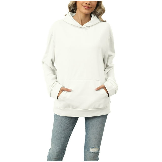 MQLKF Ladies' Autumn And Winter New Casual Hooded Pocket Solid Color ...