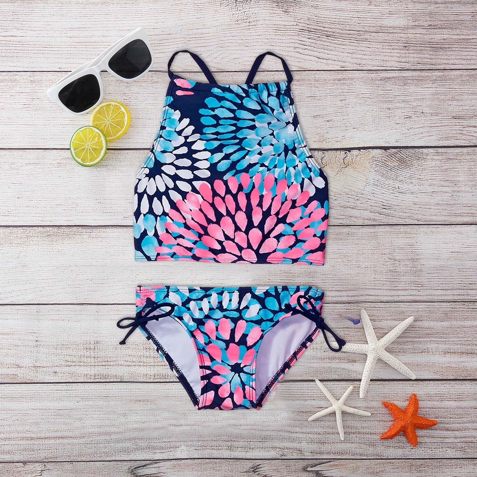 MQLKF Outfits Swimsuit Daisy Tankini Halter Sport Girls' Beach 2-Piece ...