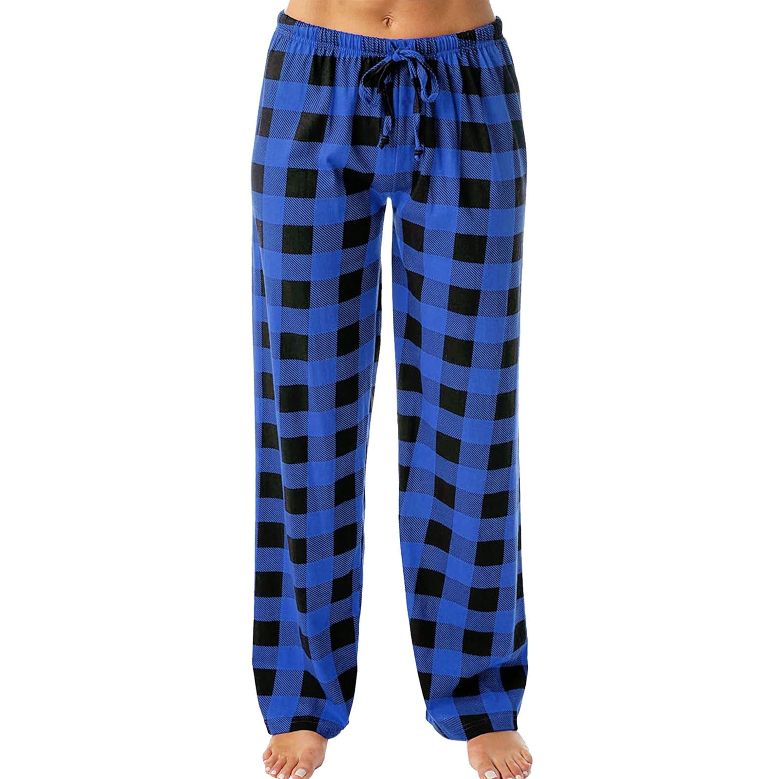 MQLKF Women Autumn And Winter Simple Plaid Drawstring Trousers Loose ...