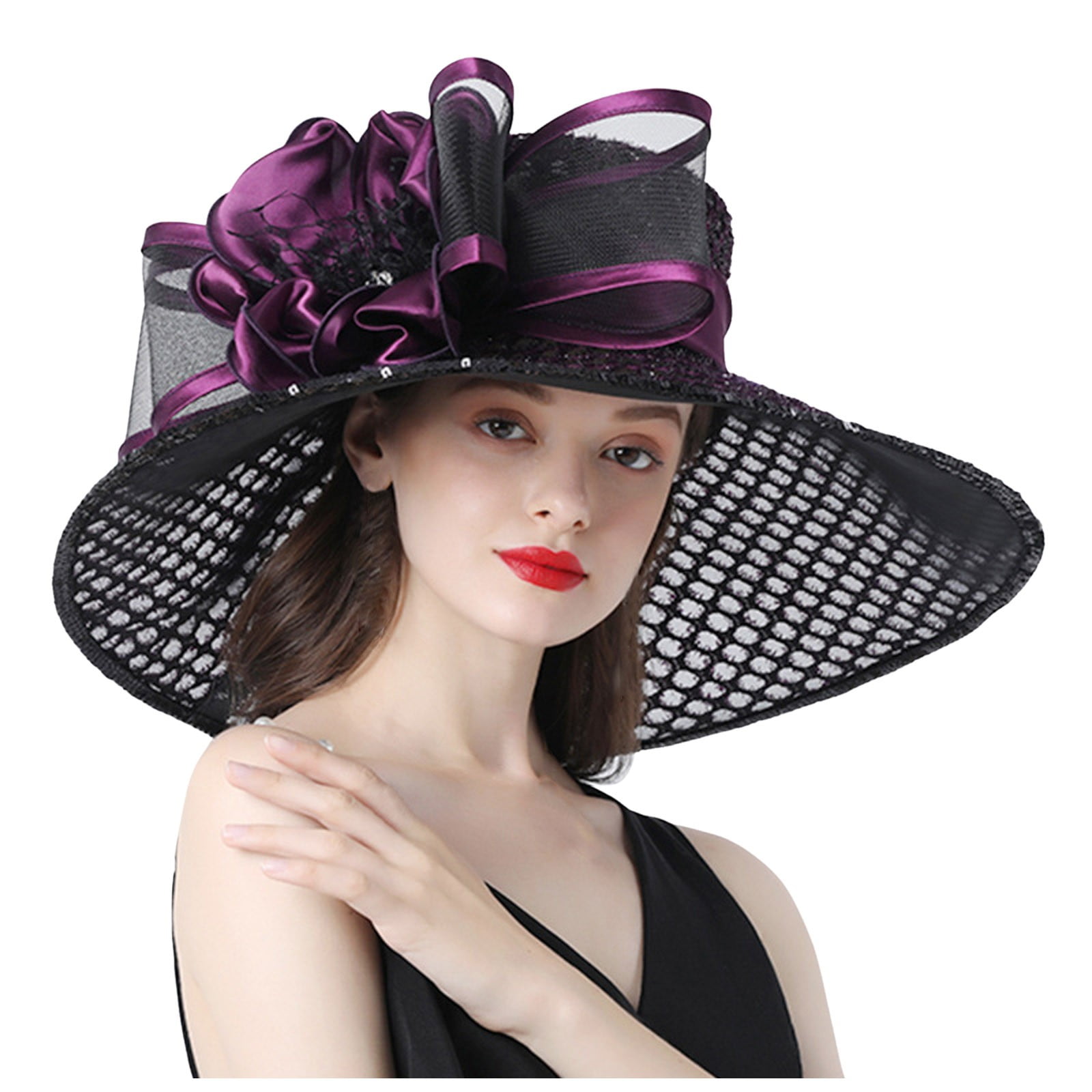 MQLKF Women Hat Wide Brim Sun Hats For Wedding Tea Party Fascinator Hat ...