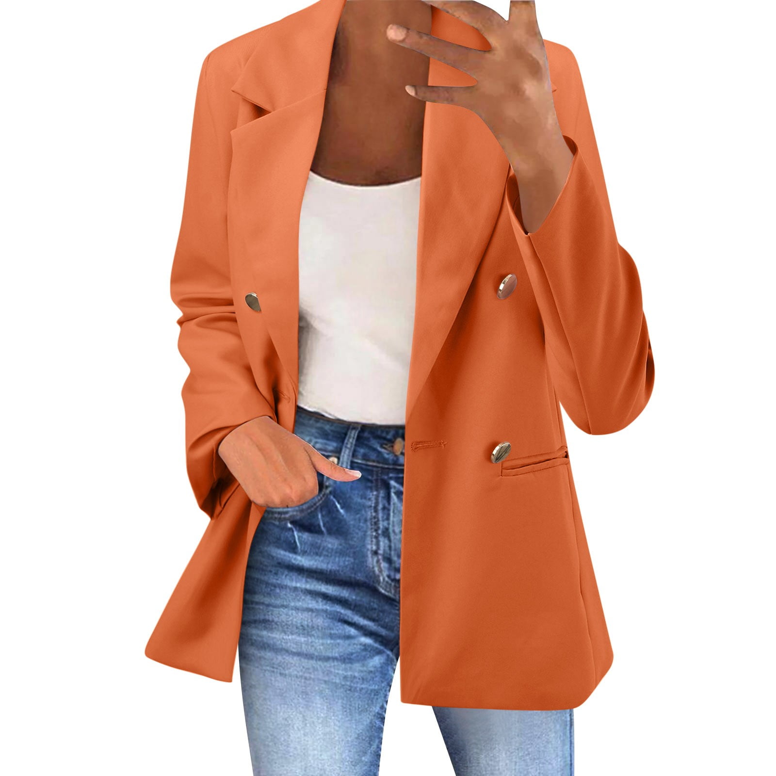 MQLKF Women's Button Pockets Cardigan Formal Suit Long Sleeve Lapels ...