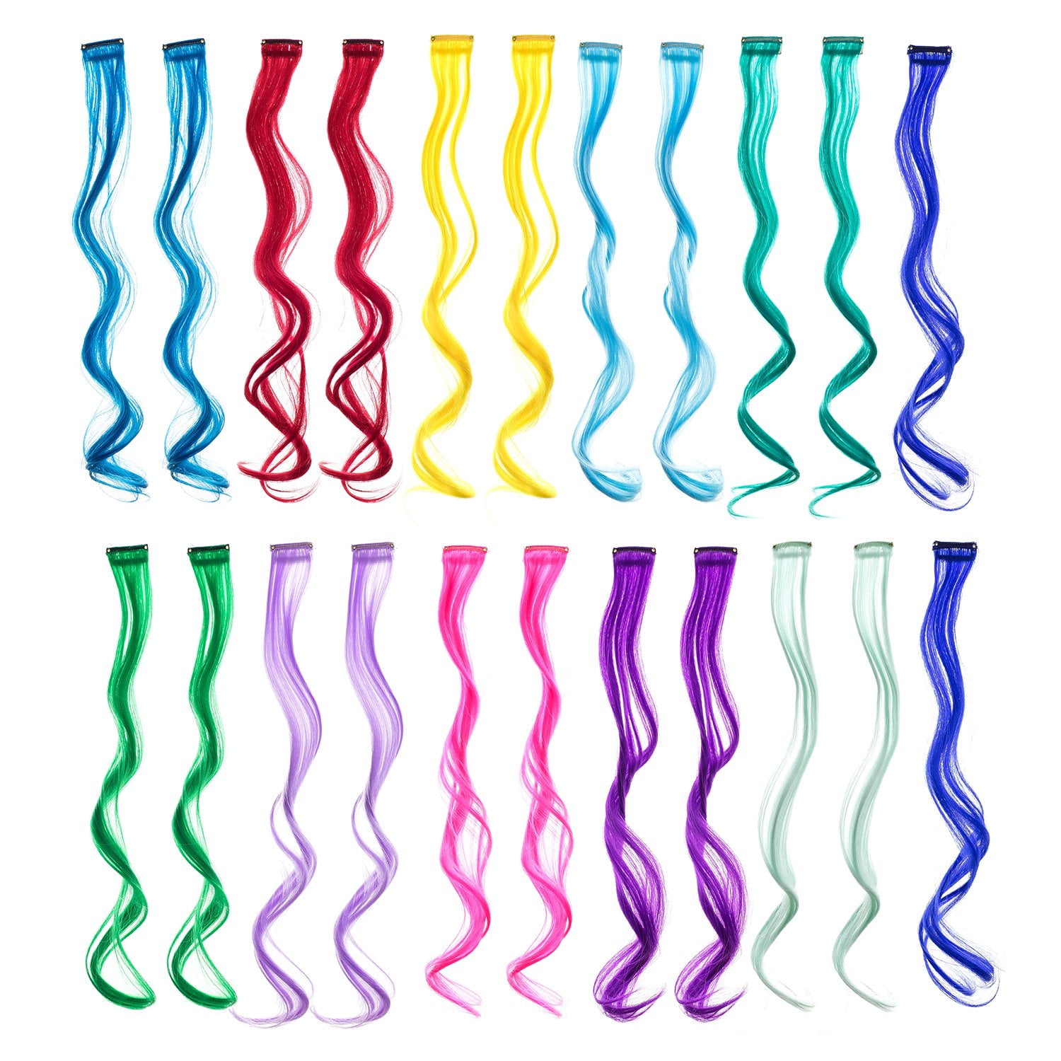MQOUO 22 Pcs Colored Party Highlights Clip on in Hair Extensions Multi ...