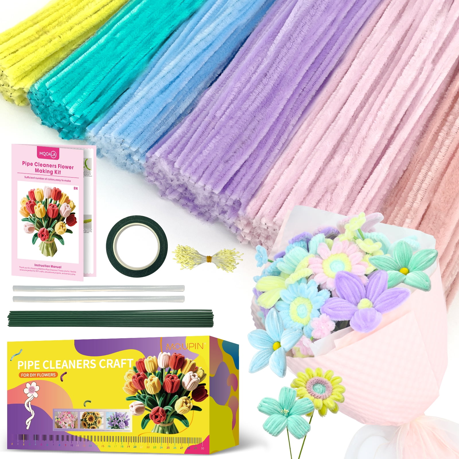 MQUPIN 450 Pcs Pipe Cleaners, 6 Colors Pipe Cleaners Crafts, Macaron ...