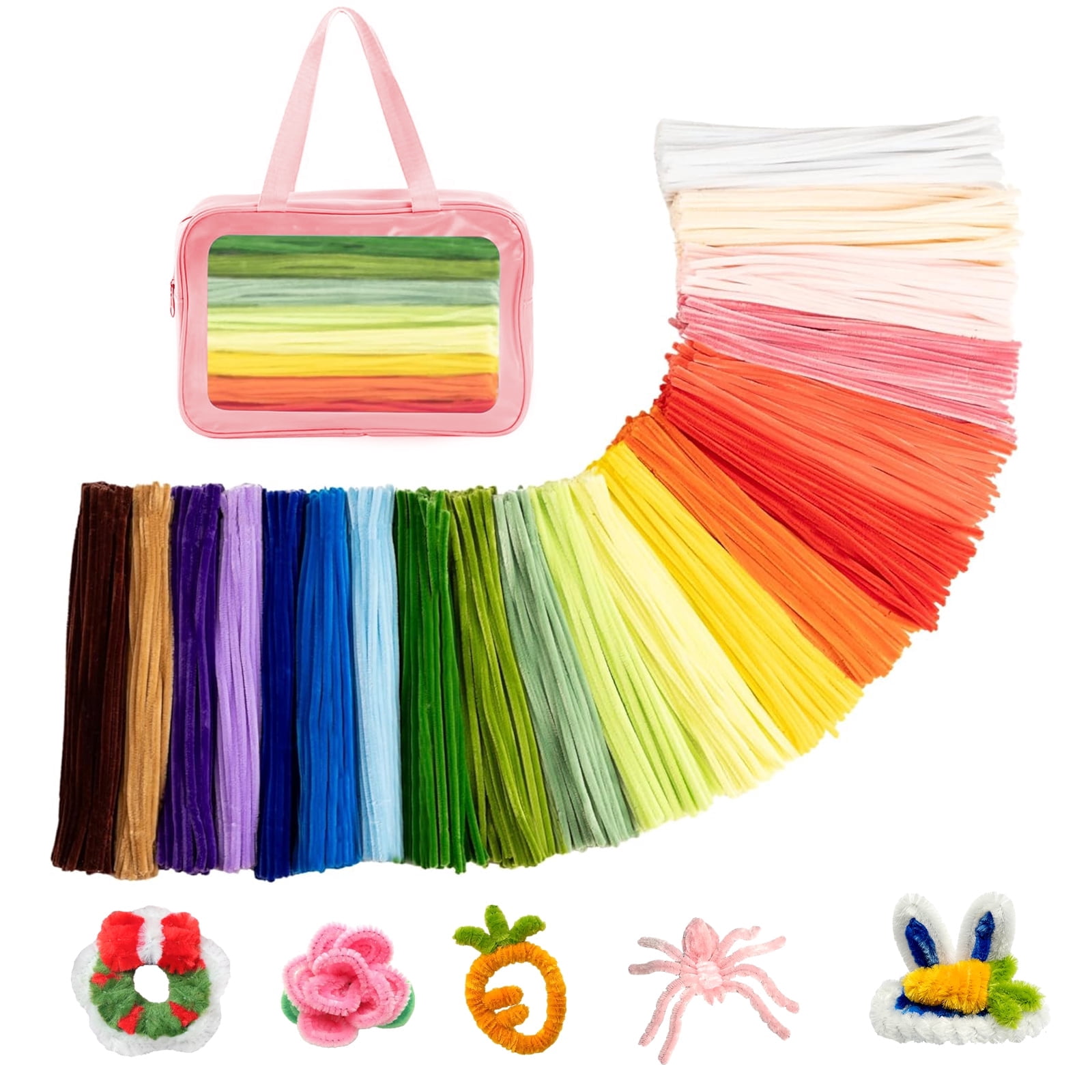MQUPIN 600 Pcs Pipe Cleaners attached Pink PVC Bag,9mm x 12inch 30 ...