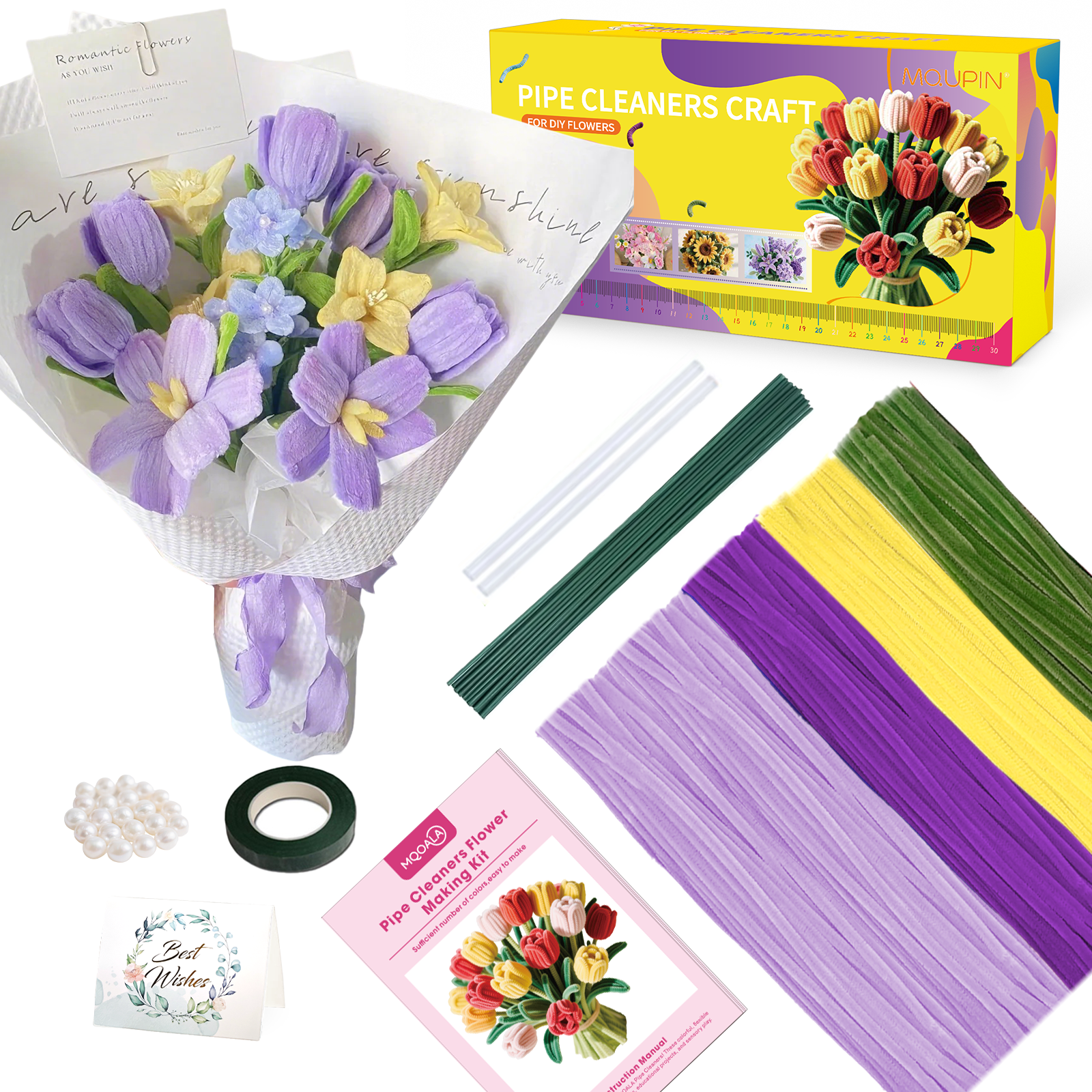 MQUPIN 350 Piece Pipe Cleaner Set, 4 Colors, Comes with Decorative ...