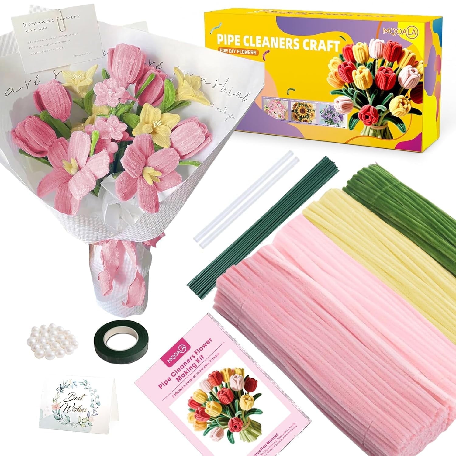 MQUPIN 350 piece pipe cleaner set, 4 colors, with decorative beads ...