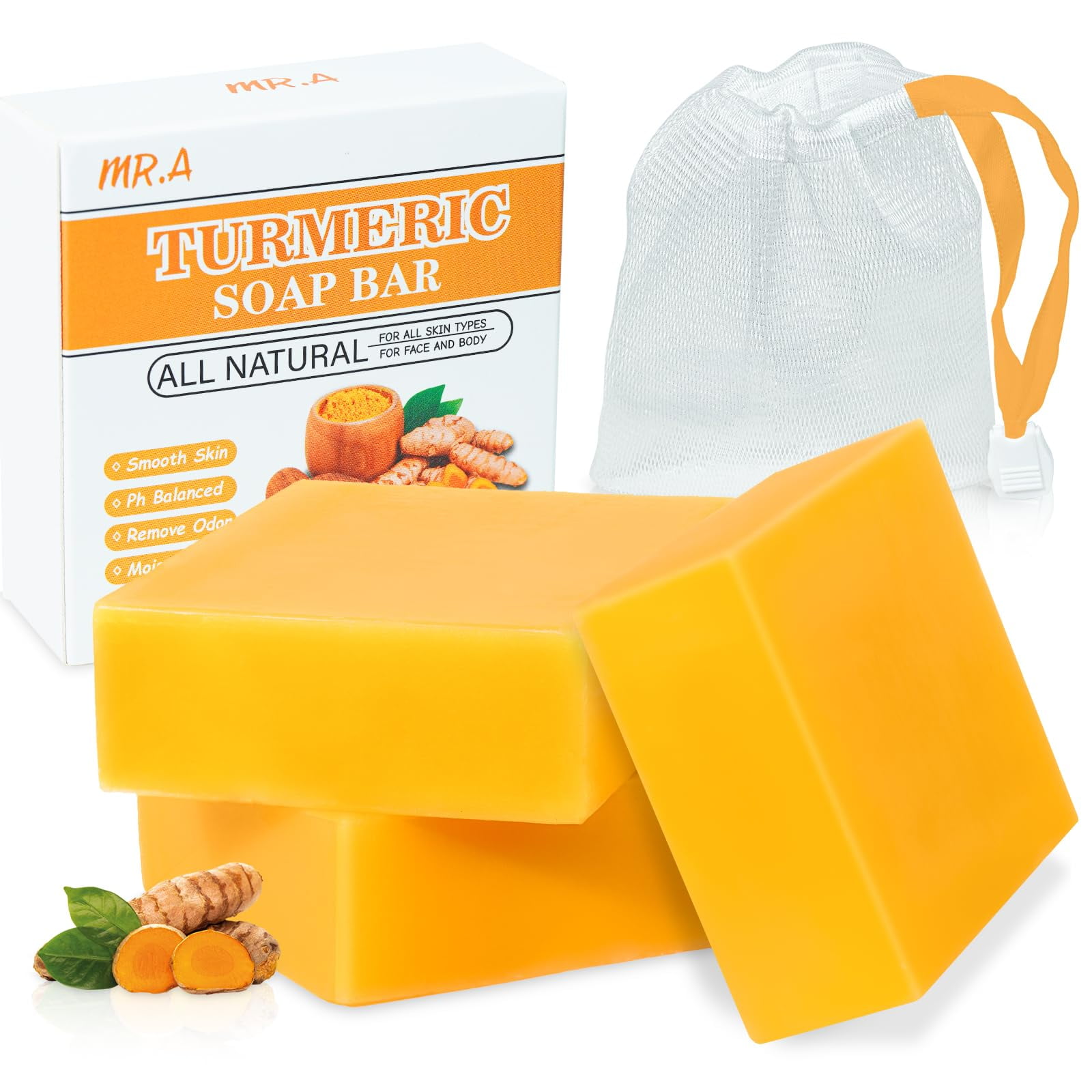MR.A 3Packs Turmeric Soap CCF19 Bar, Organic Tumeric Soap for Face and ...