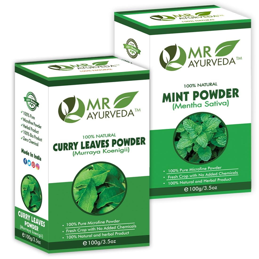 MR Ayurveda 100 Natural Curry Leaves Powder and Mint Powder Set of 2 ...