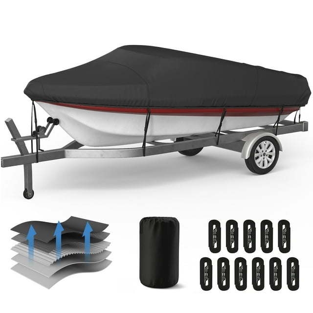 MR. COVER 600D Heavy-Duty Waterproof Boat Cover Fit 12-14FT V-Hull Jon ...