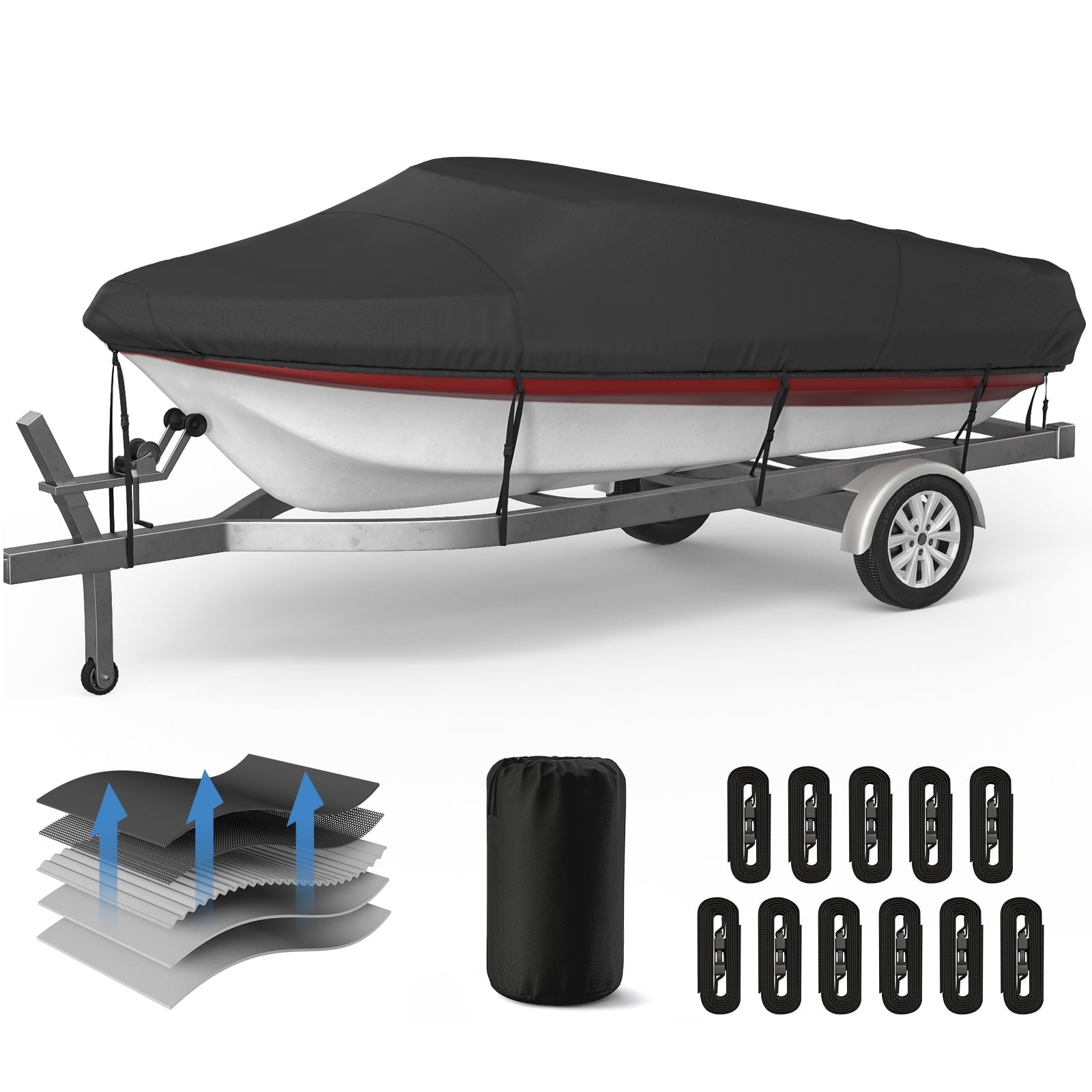 600D Heavy-Duty Waterproof Boat Cover Fit 12-14FT V-Hull Jon Boat ...