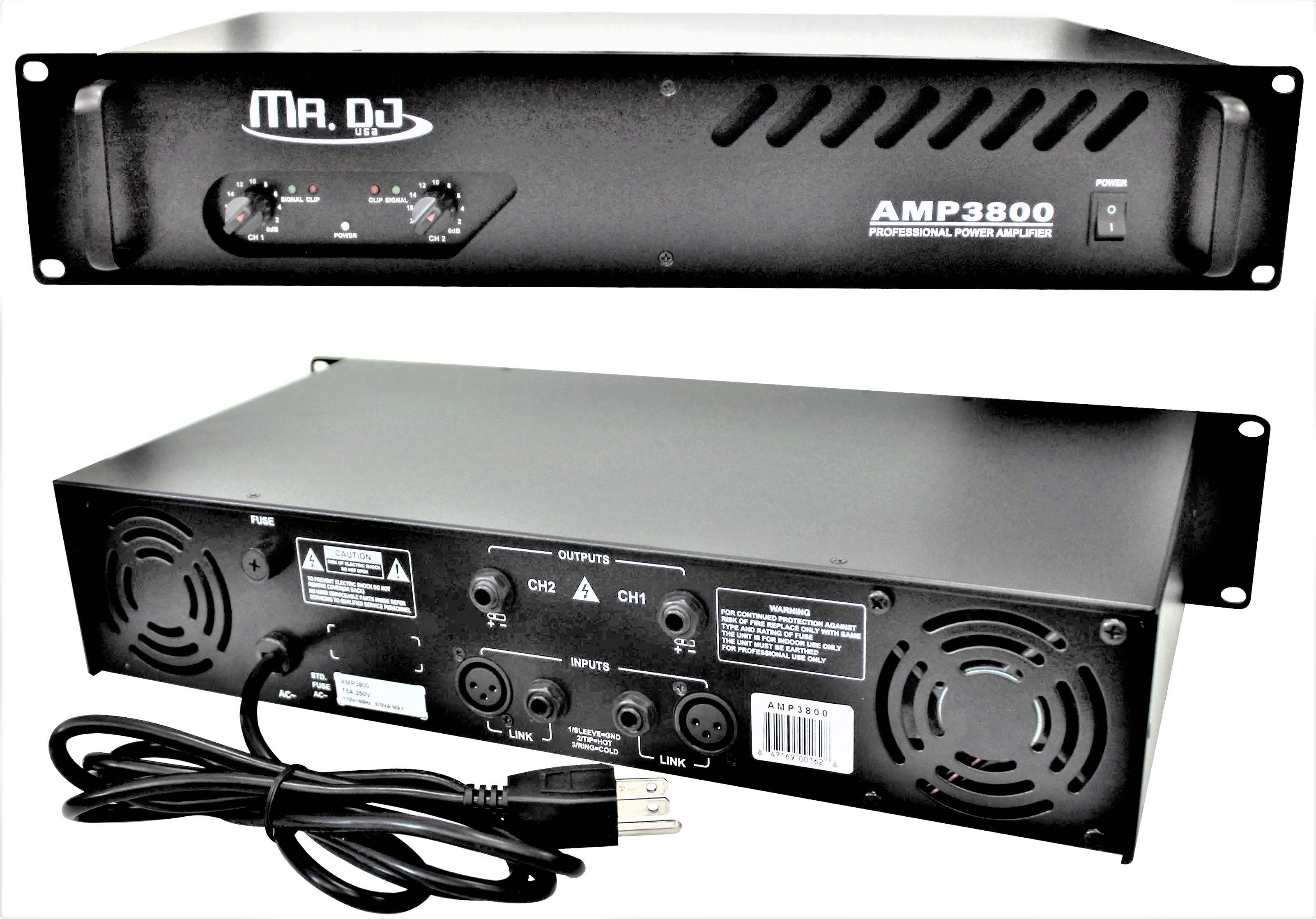 MR DJ AMP3800 1000W MAX, 2-channel 360 watts RMS bridgeable dynamic ...