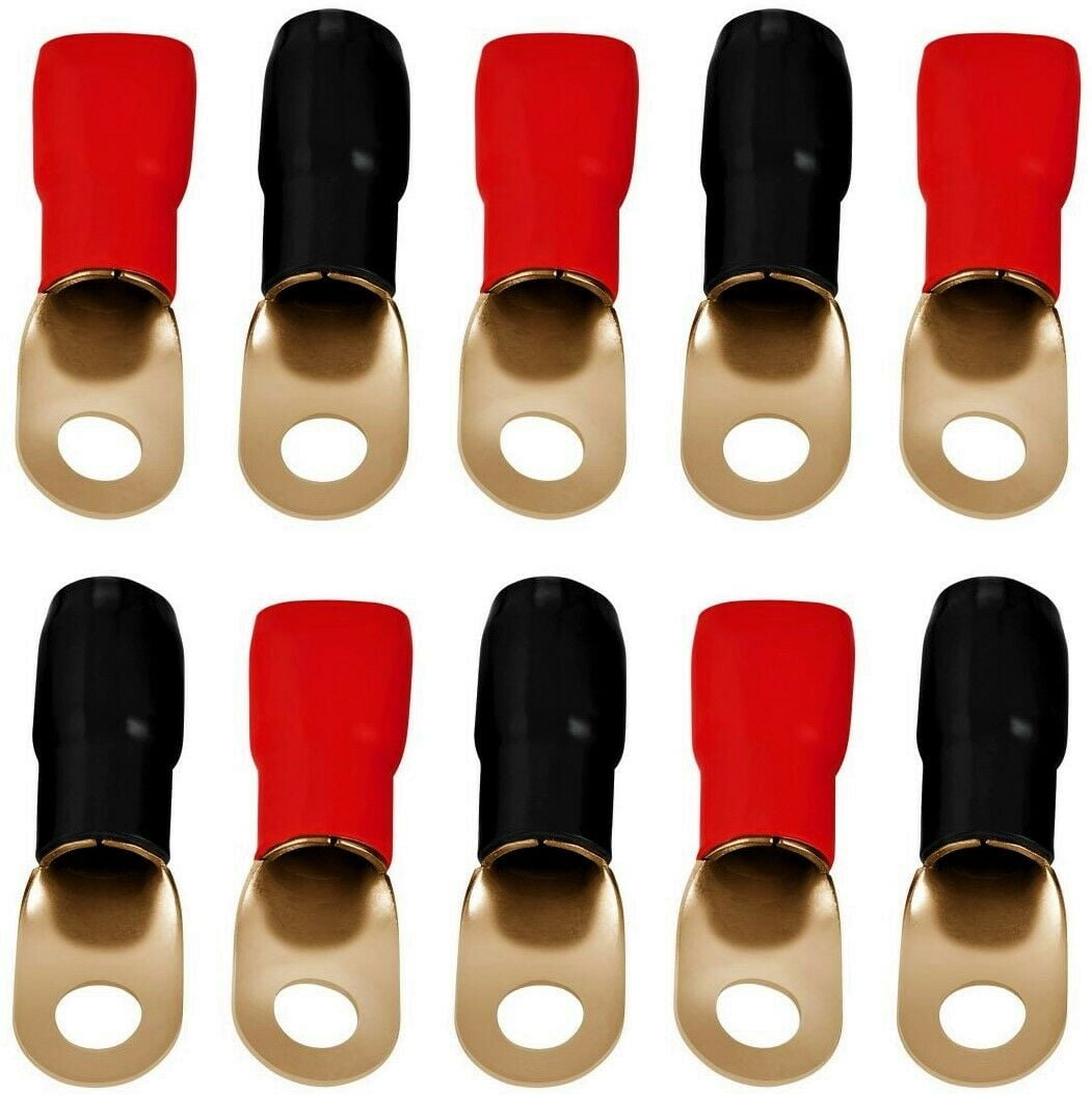 MR DJ DGRT0010 1/0 Gauge Crimp Ring Terminals Connectors 10-Pack (Red ...