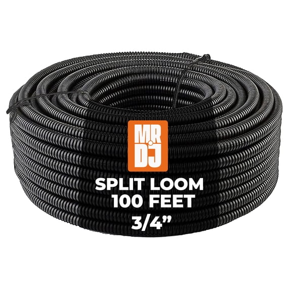 MR DJ DSLT34 100' 3/4" 19mm Black Split Wire Loom Conduit Tubing Sleeve ...