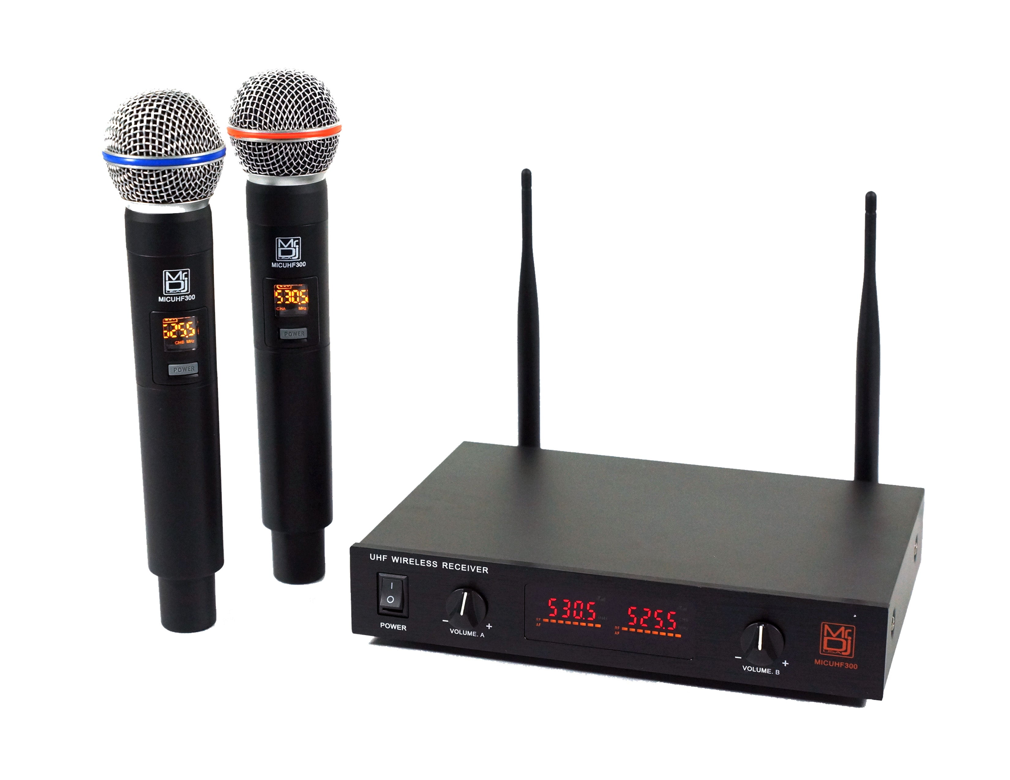 MR DJ MICUHF300 Dual UHF Wireless Microphone System Kit with 2 Handheld ...