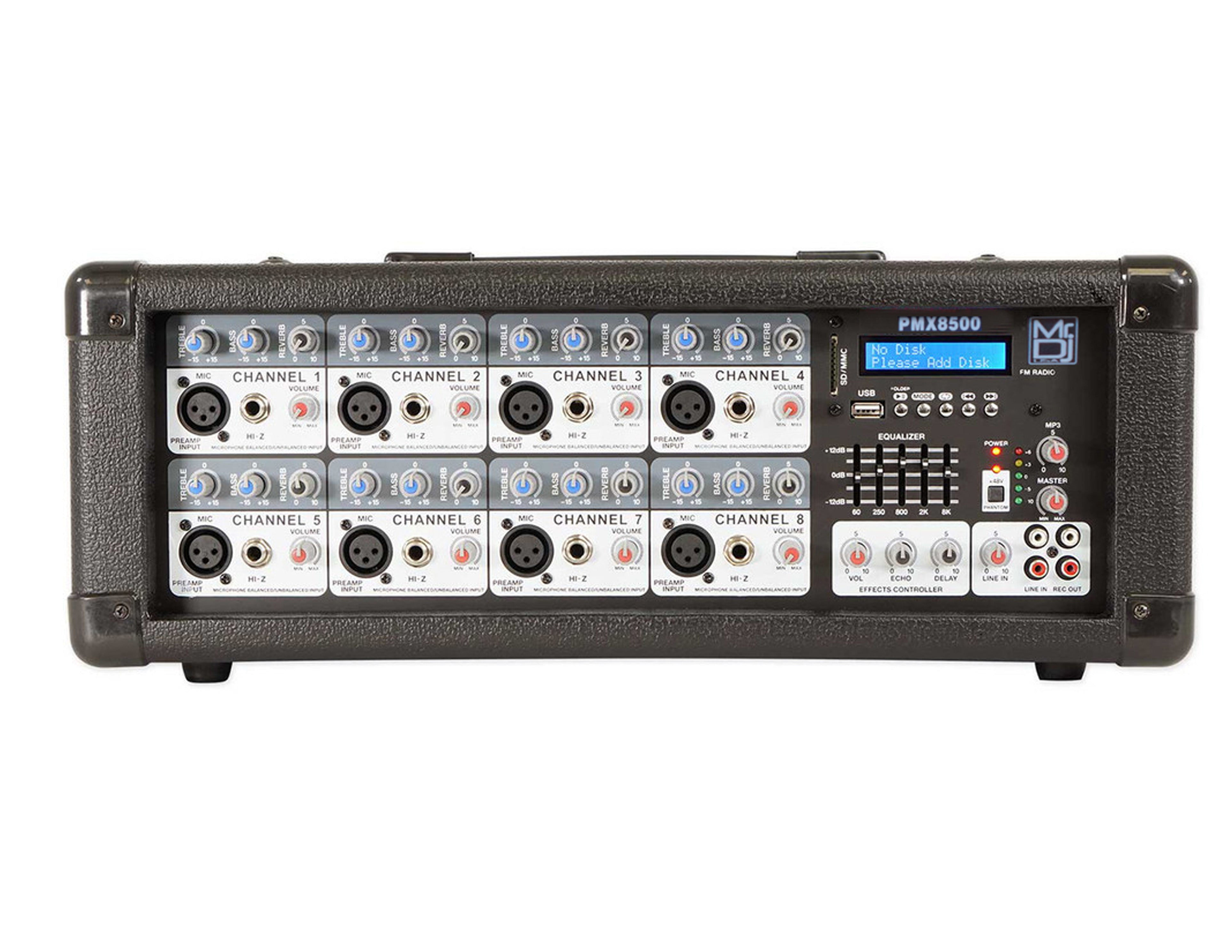 MR DJ PMX8500 3000 Watts Powered 8 Channel Mixer with Bluetooth USB 5 Band EQ Effects - Walmart.com