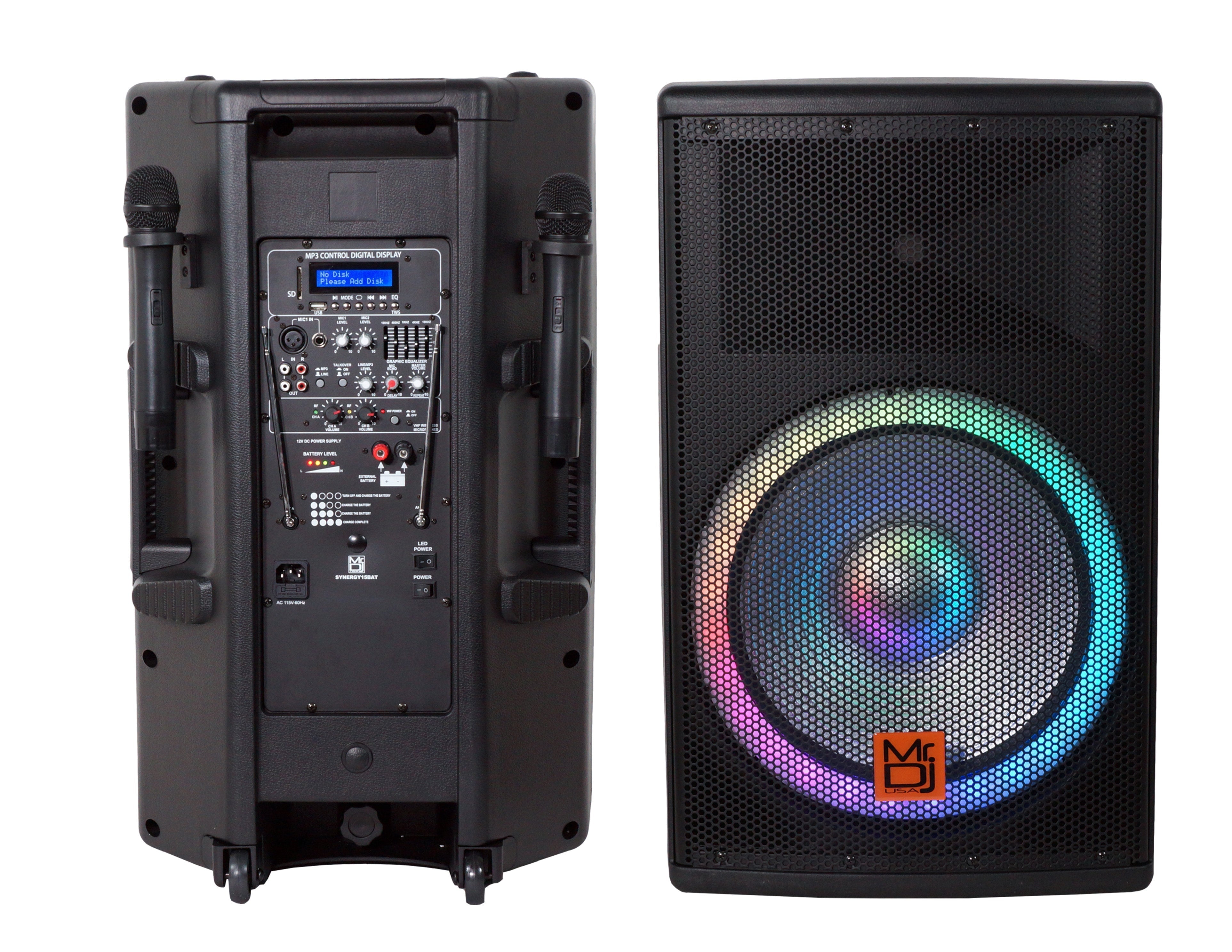 MR DJ SYNERGY15BAT 15" 3500W Rechargeable PRO PA DJ Powered Loudspeaker ...