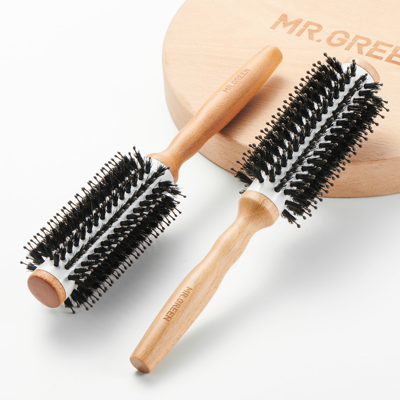 MR.Green Boar Bristles Hair Brush Round Styling Curling Roll Hairbrush ...